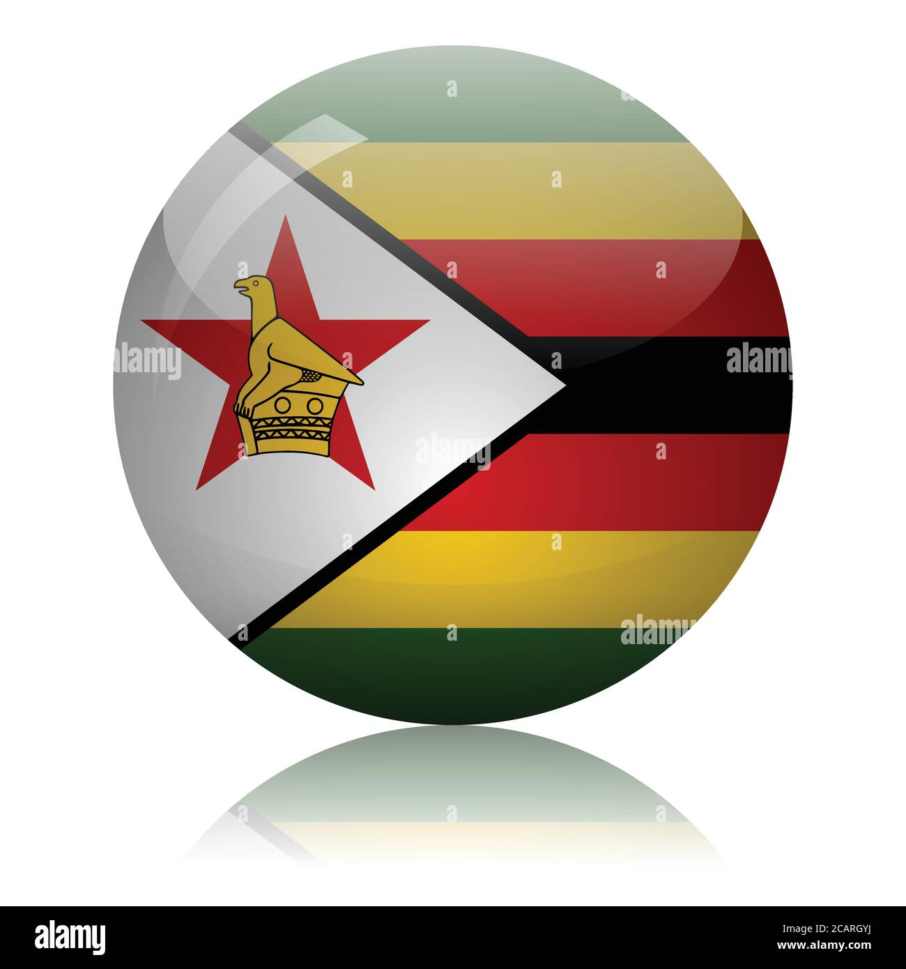 Zimbabwean flag glass ball on light mirror surface vector illustration ...