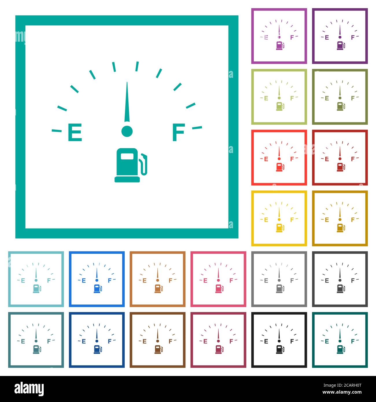 Fuel indicator flat color icons with quadrant frames on white ...