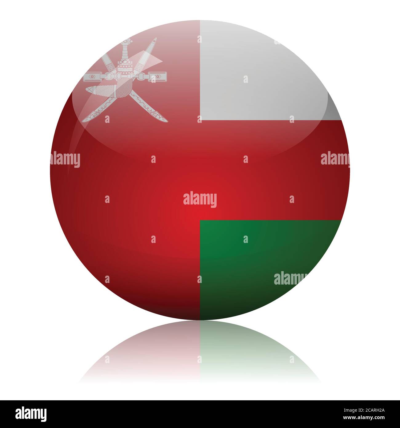 Oman flag glass ball on light mirror surface vector illustration Stock ...