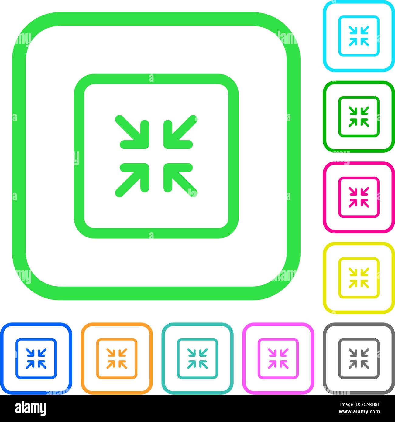 Shrink object vivid colored flat icons in curved borders on white ...