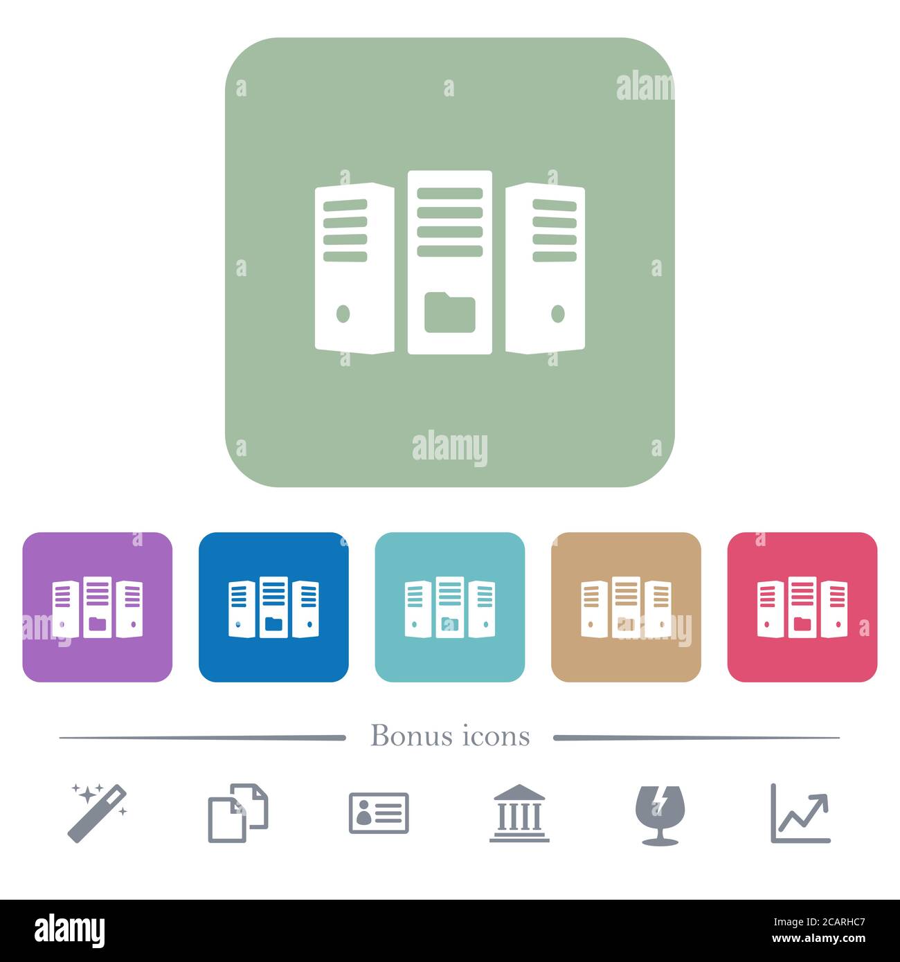 File server white flat icons on color rounded square backgrounds. 6 ...