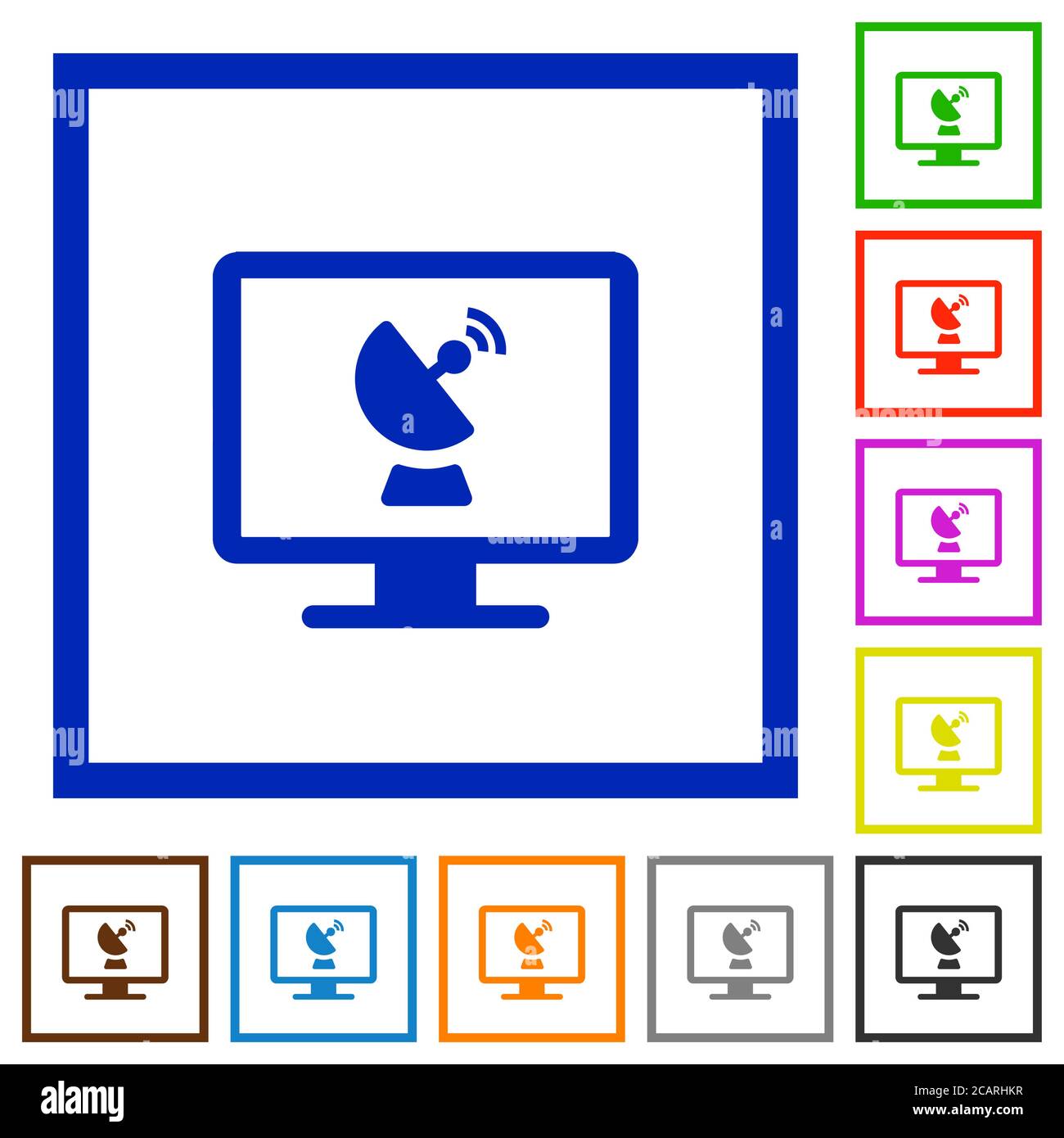 Remote desktop flat color icons in square frames on white background ...