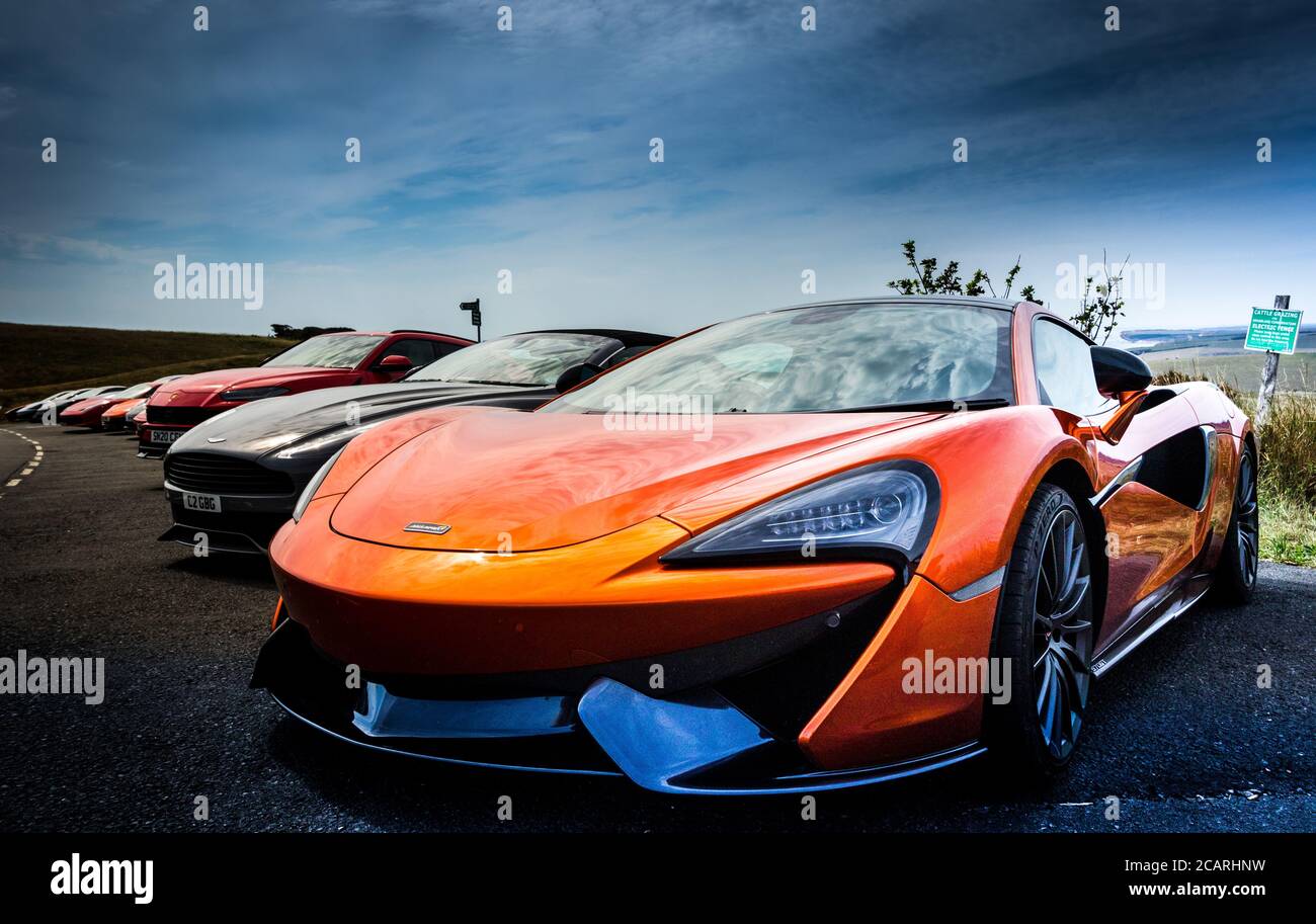Super car owners meet on the South Downs to enjoy their vehicles Stock ...