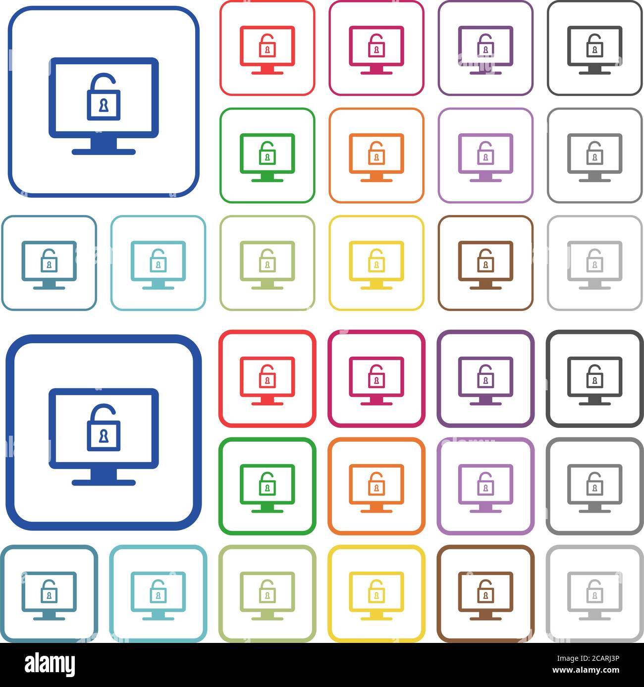Unlock screen color flat icons in rounded square frames. Thin and thick ...