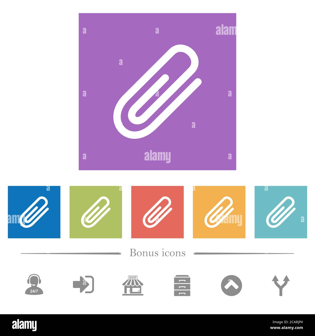 Attachment flat white icons in square backgrounds. 6 bonus icons ...