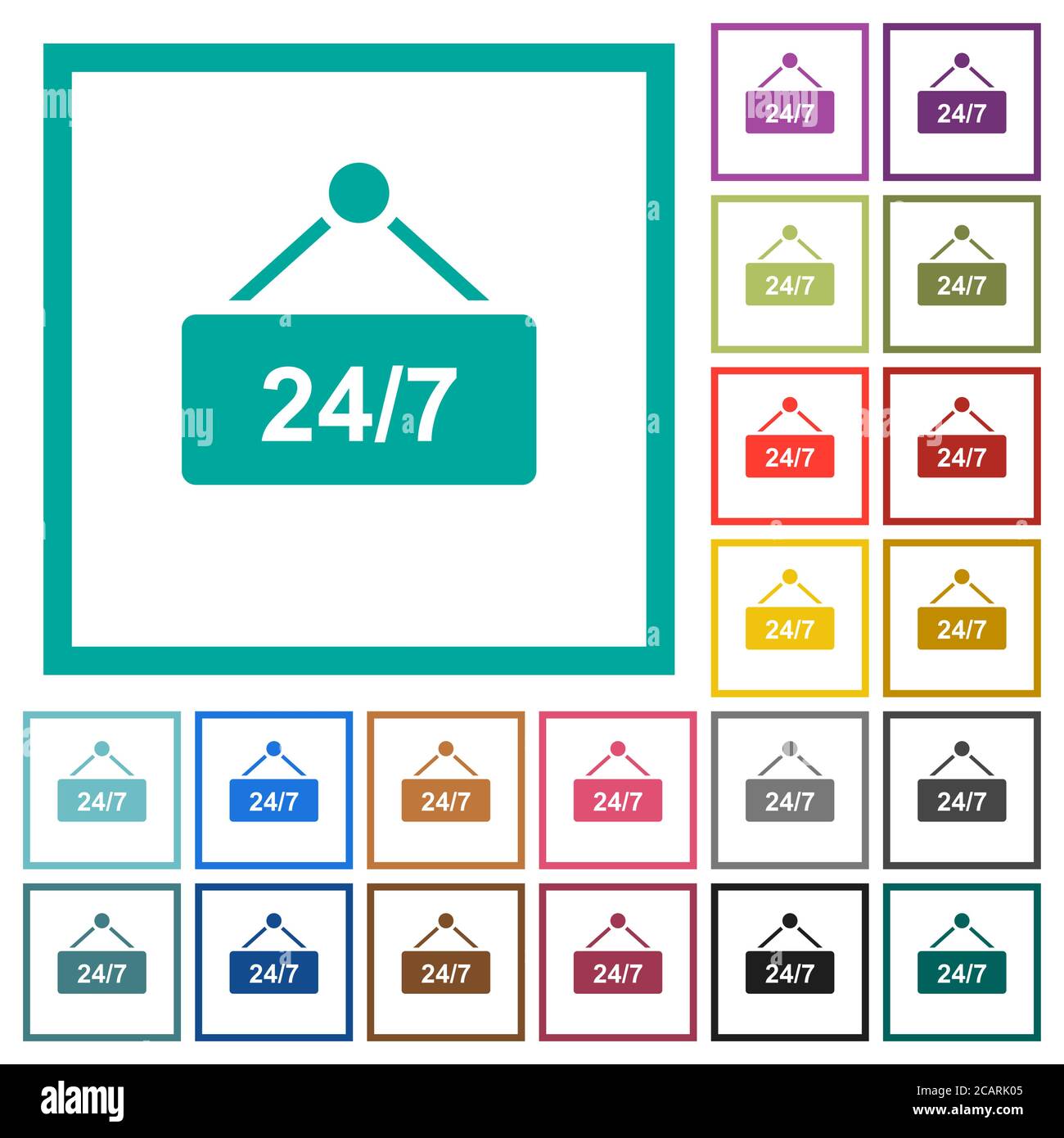 hanging table with 24h seven days a week flat color icons with quadrant ...