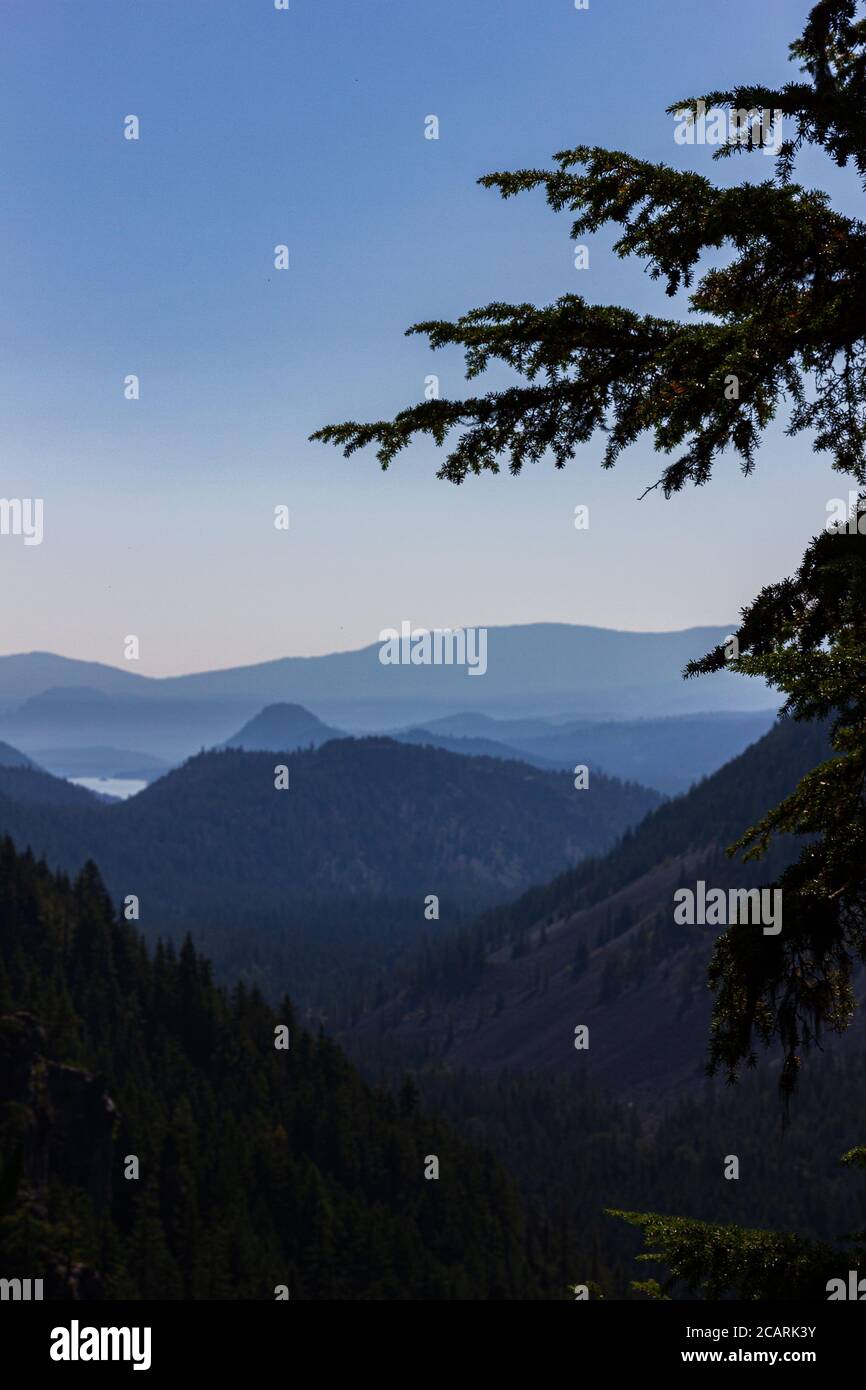 Eastern view of shadowy mountains overlooking Rimrock Lake from Clear ...