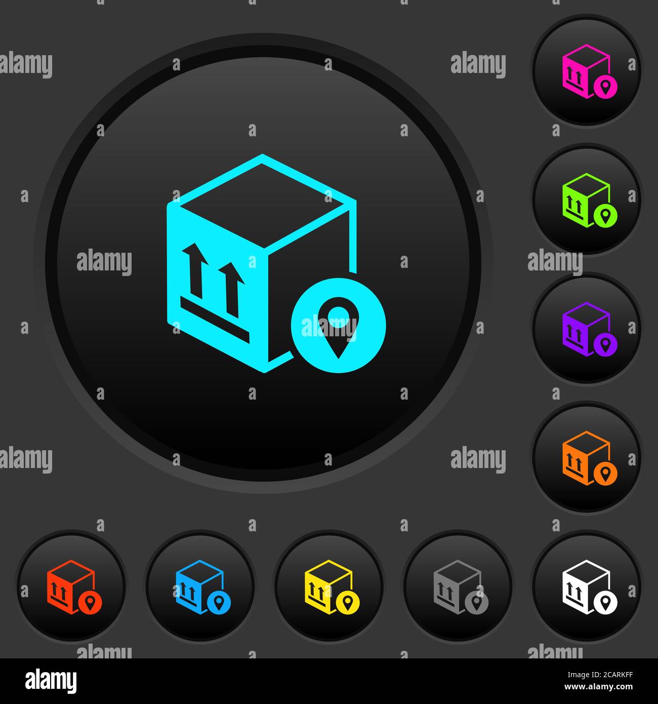 Package tracking dark push buttons with vivid color icons on dark grey ...