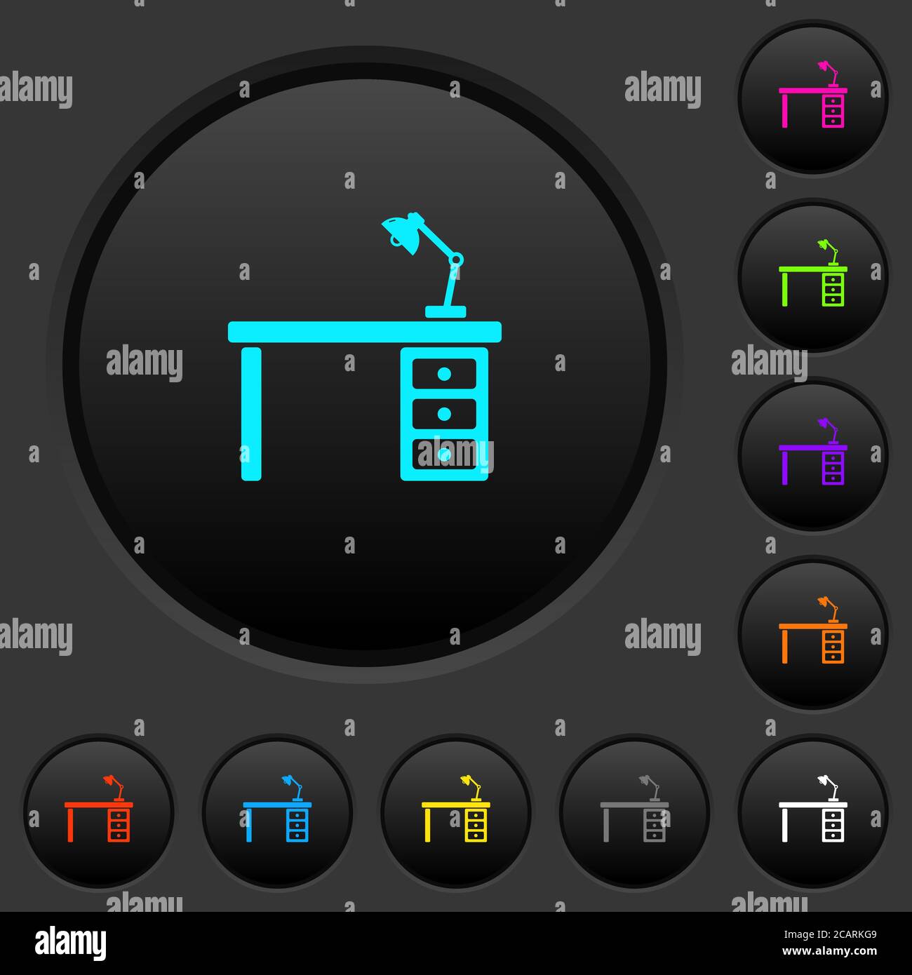 Desk with lamp dark push buttons with vivid color icons on dark grey ...