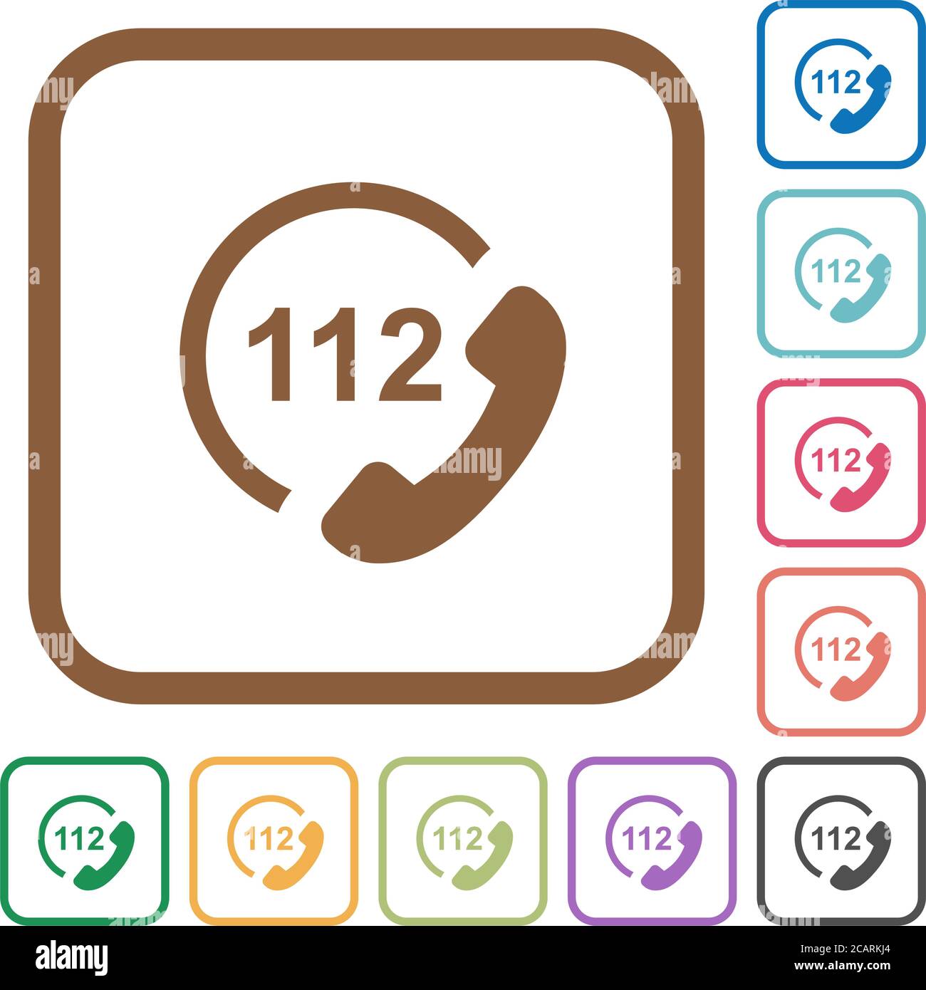 Emergency call 112 simple icons in color rounded square frames on white ...