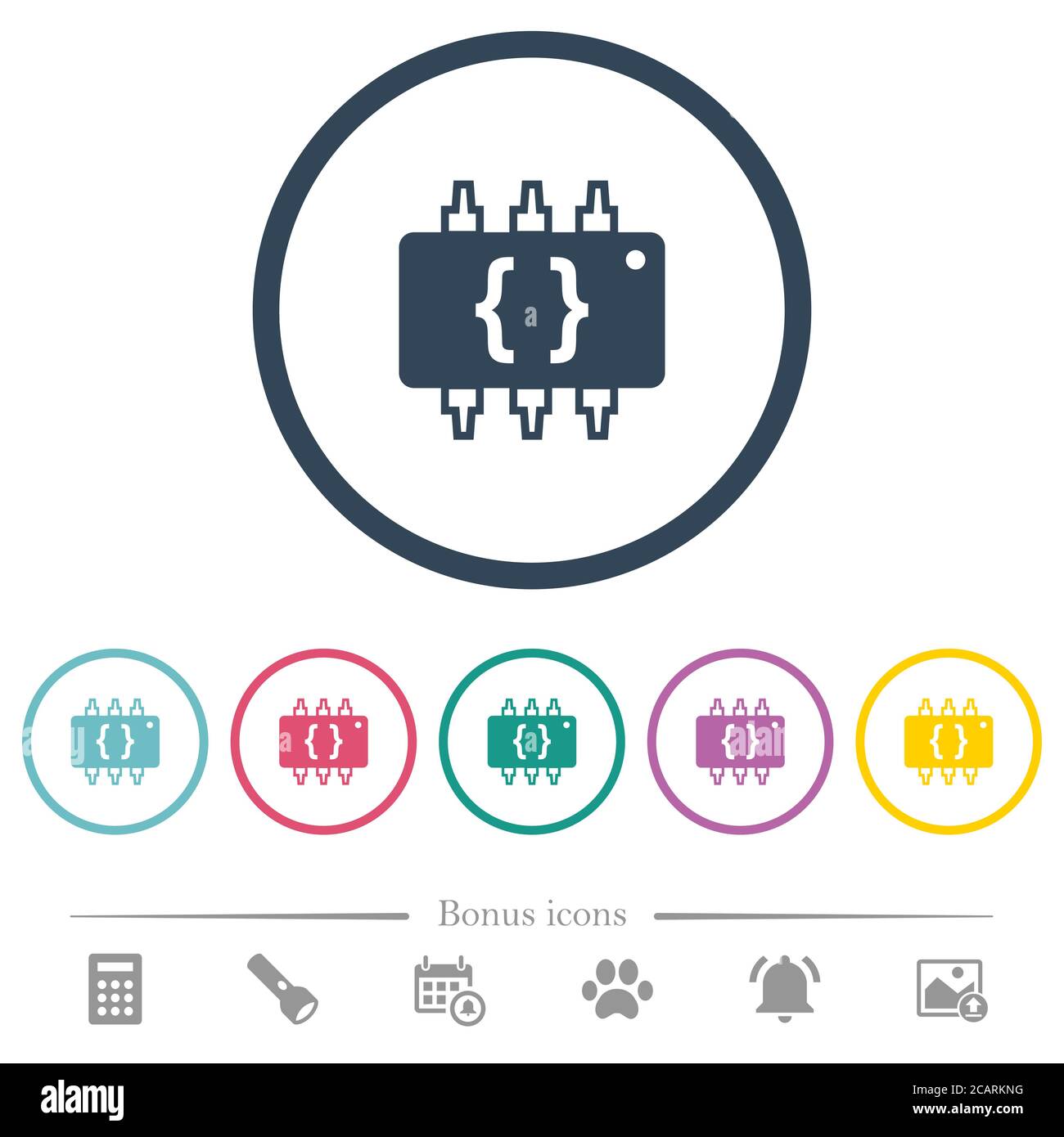Hardware programming flat color icons in round outlines. 6 bonus icons ...