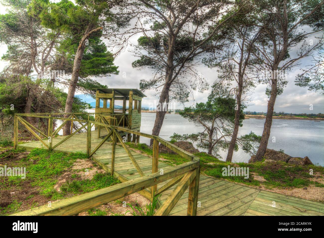 wooden path to a birdwatching cabin Stock Photo - Alamy
