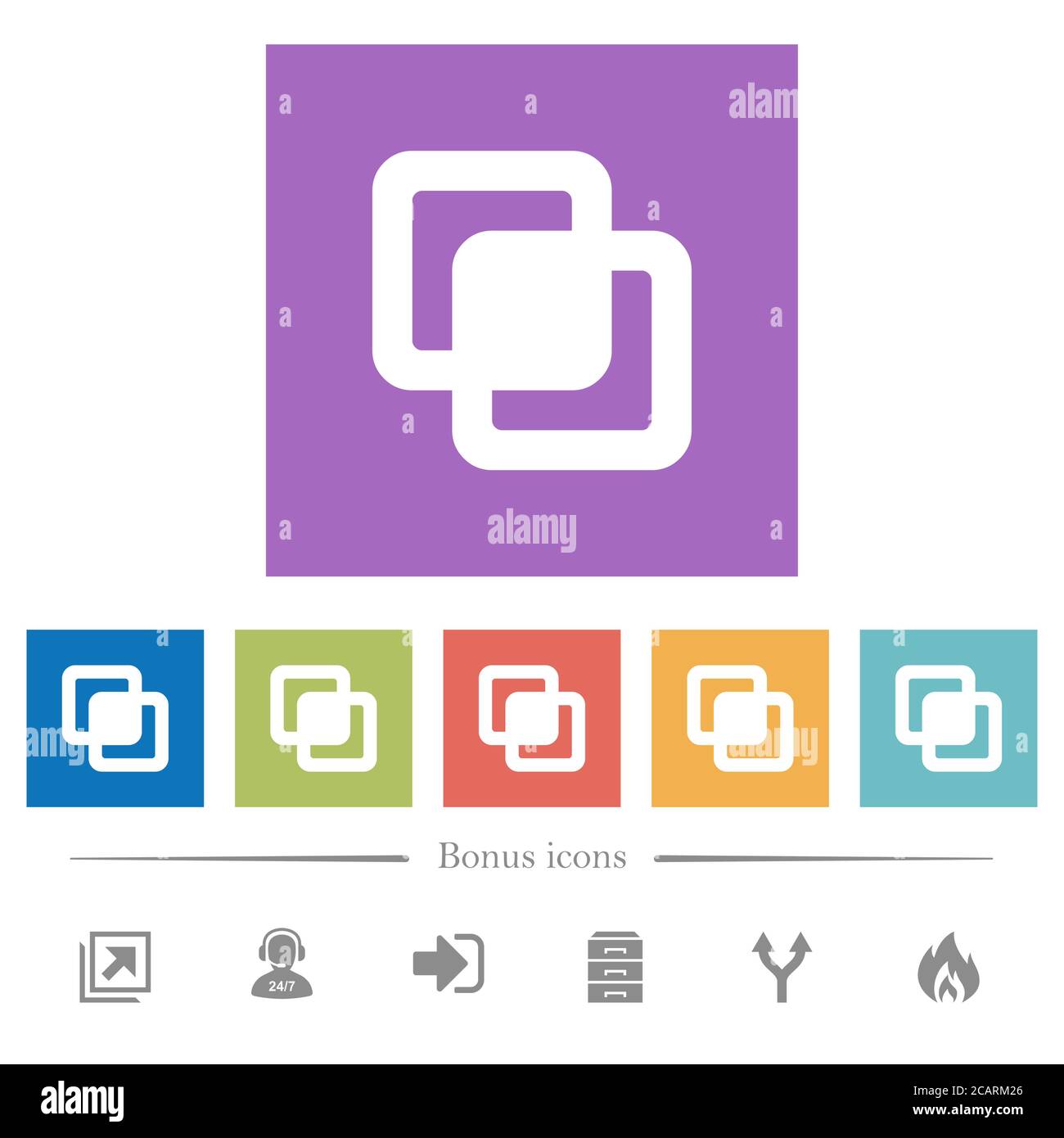 Intersect shapes flat white icons in square backgrounds. 6 bonus icons ...