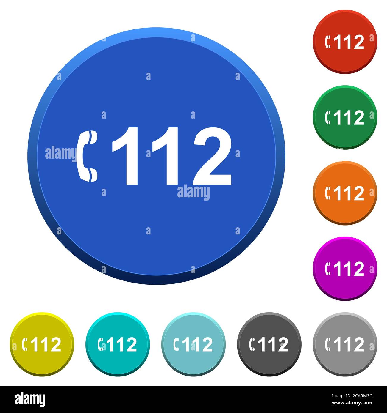 Emergency call 112 round color beveled buttons with smooth surfaces and ...