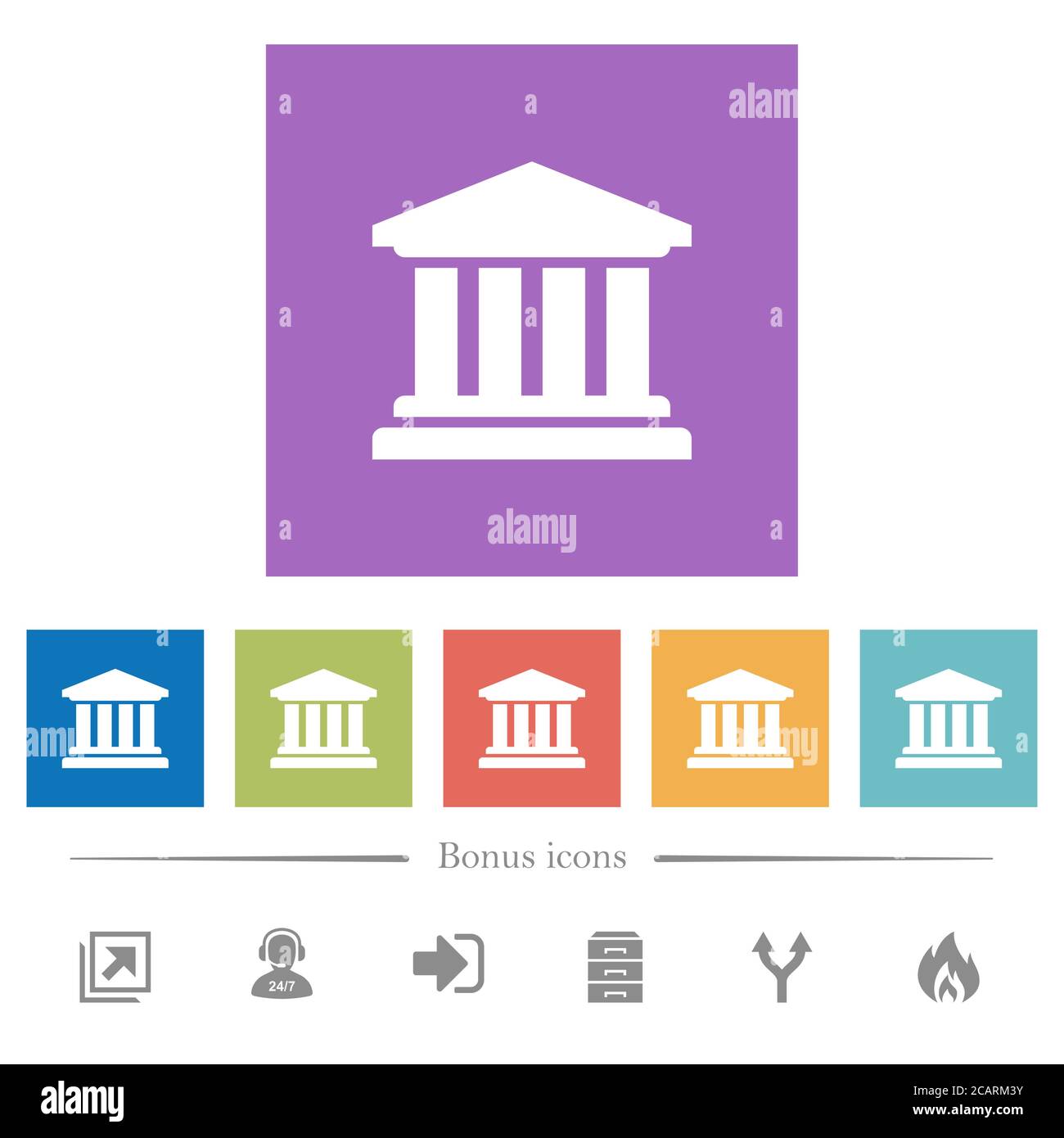 University flat white icons in square backgrounds. 6 bonus icons ...