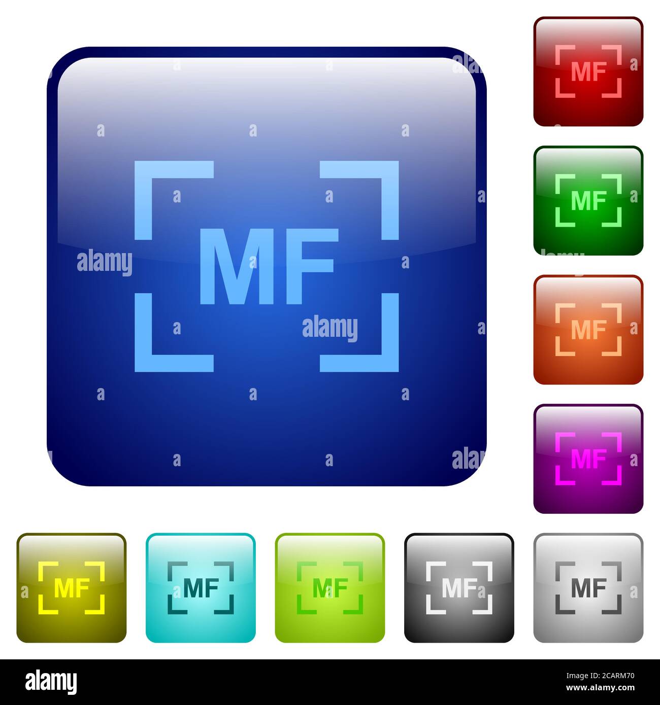 Camera manal focus mode icons in rounded square color glossy button set ...
