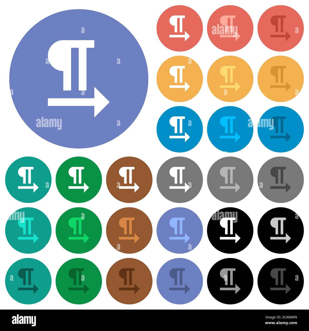 Left to right text direction multi colored flat icons on round ...