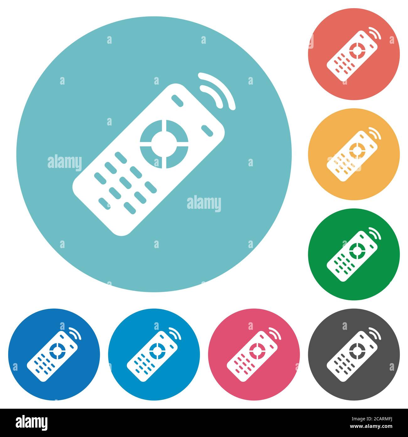 Working remote control flat white icons on round color backgrounds ...