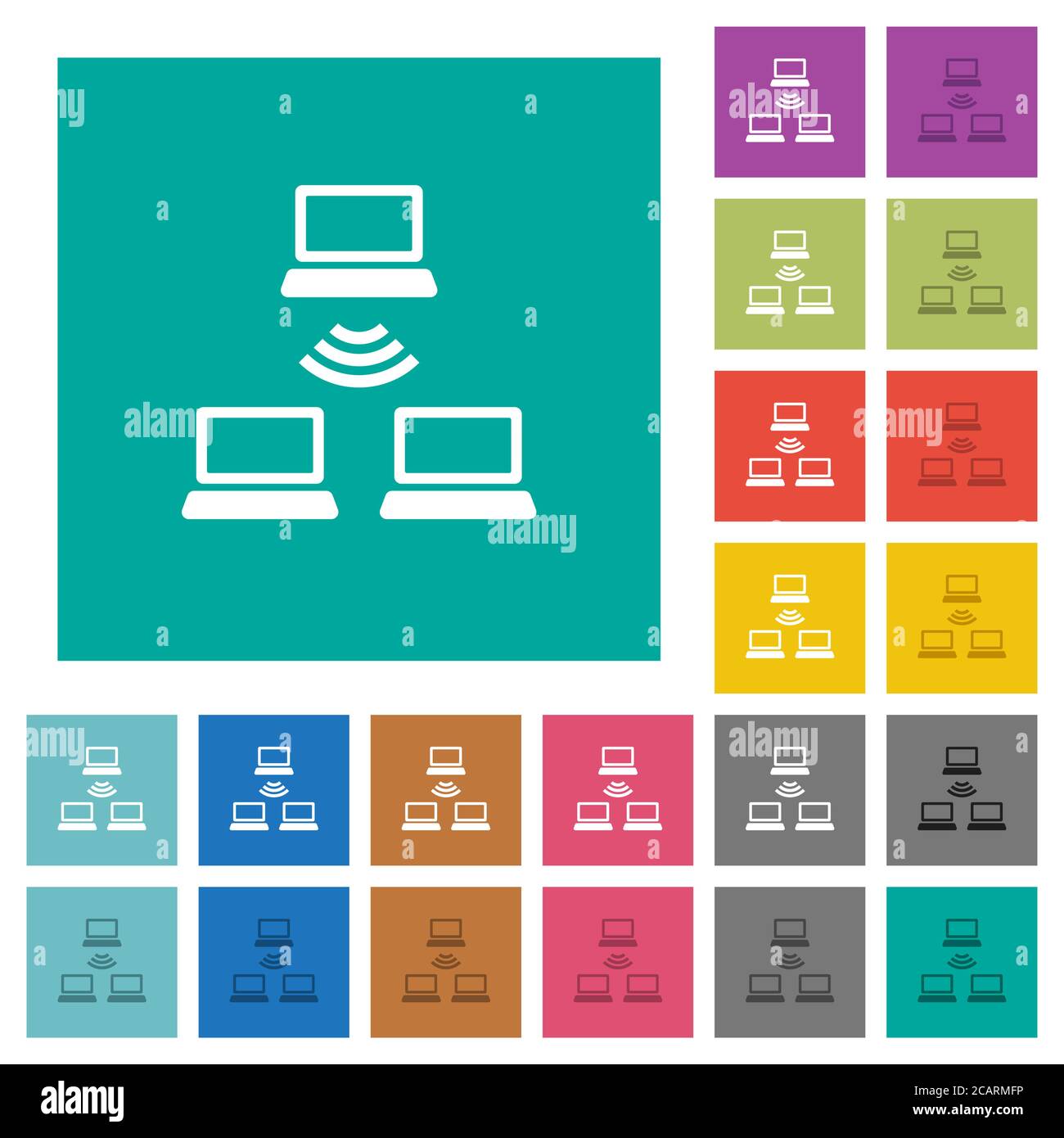 Wireless network multi colored flat icons on plain square backgrounds ...