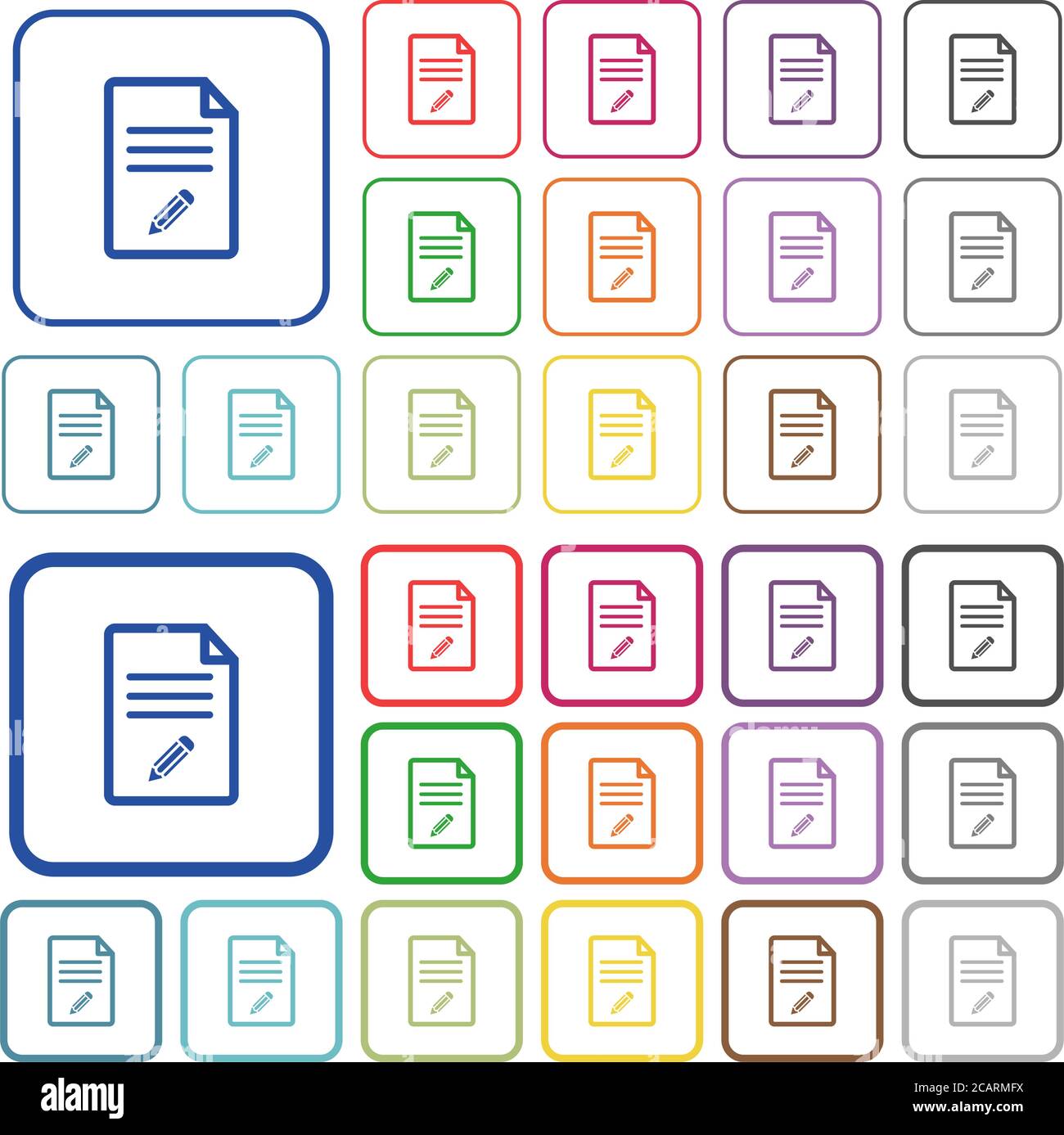 Edit document color flat icons in rounded square frames. Thin and thick ...