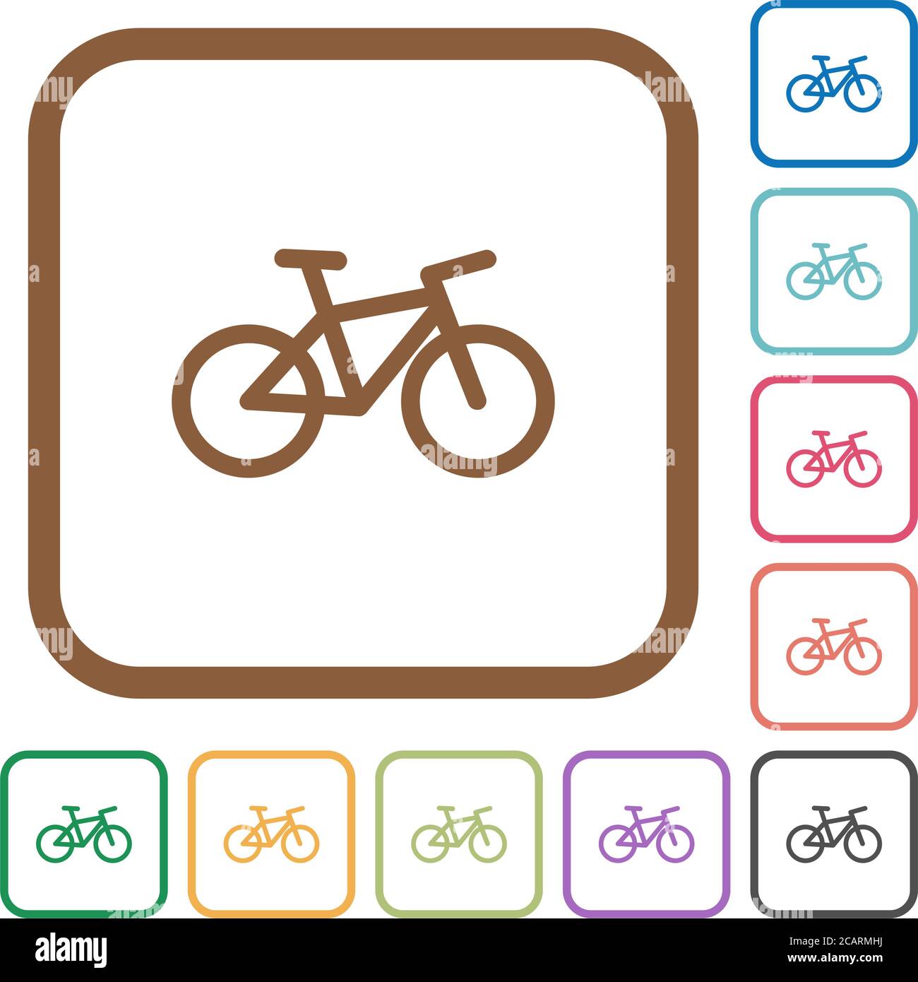 Bicycle simple icons in color rounded square frames on white background ...