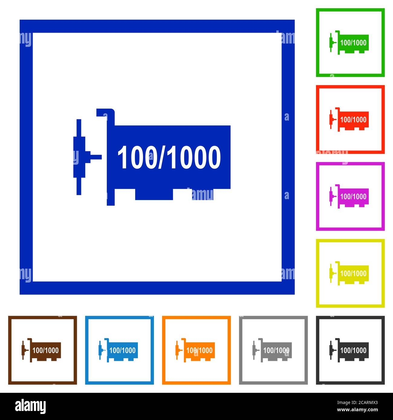 Gigabit ethernet network controller flat color icons in square frames ...