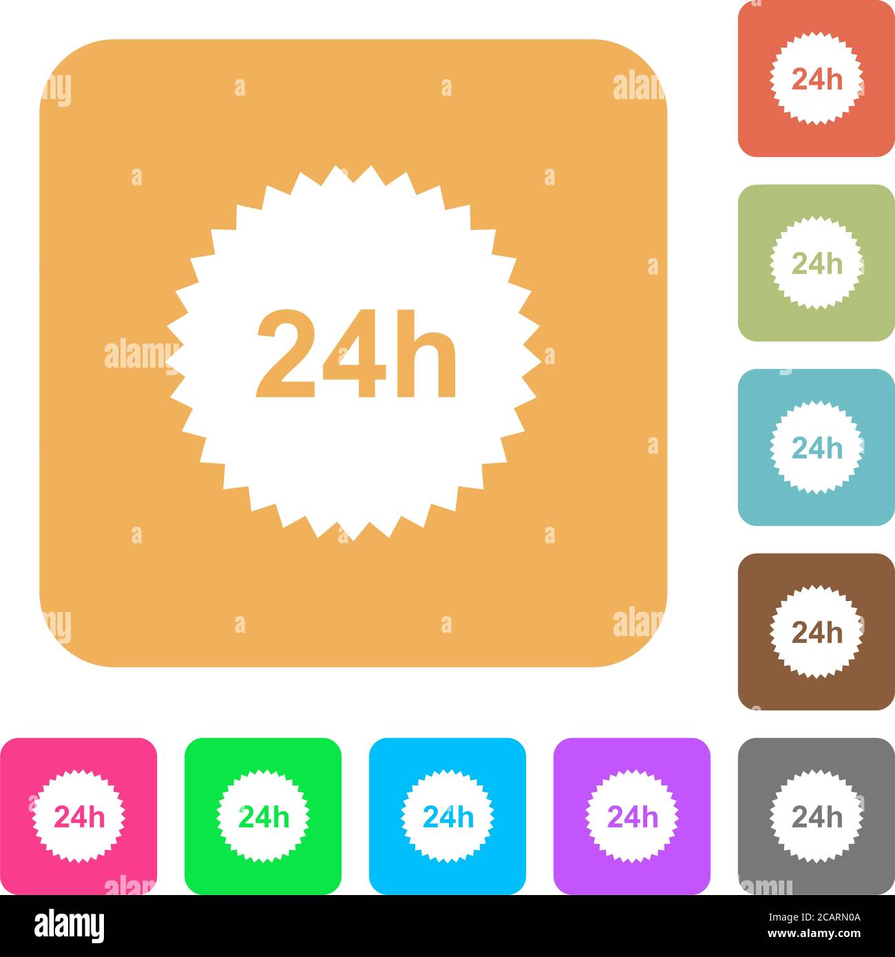 24h sticker flat icons on rounded square vivid color backgrounds Stock Vector Image & Art - Alamy