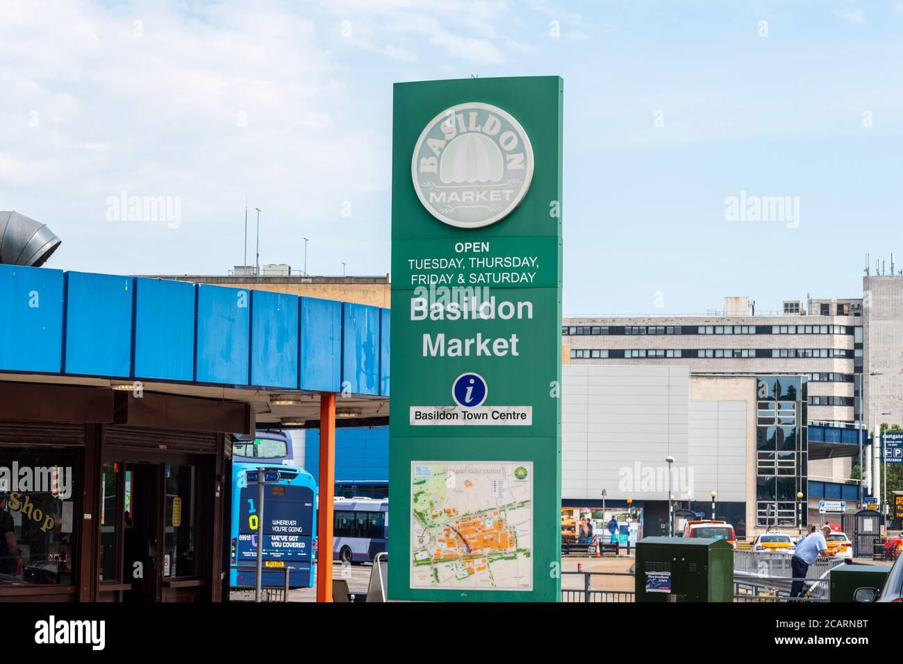 Basildon Market sign in Basildon town centre, Essex, UK. Shopping ...