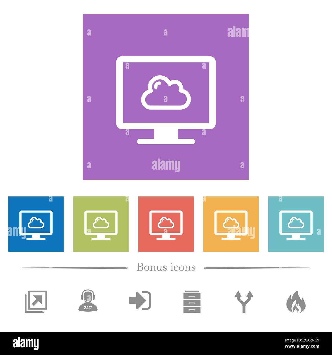 Cloud computing flat white icons in square backgrounds. 6 bonus icons included Stock Vector ...