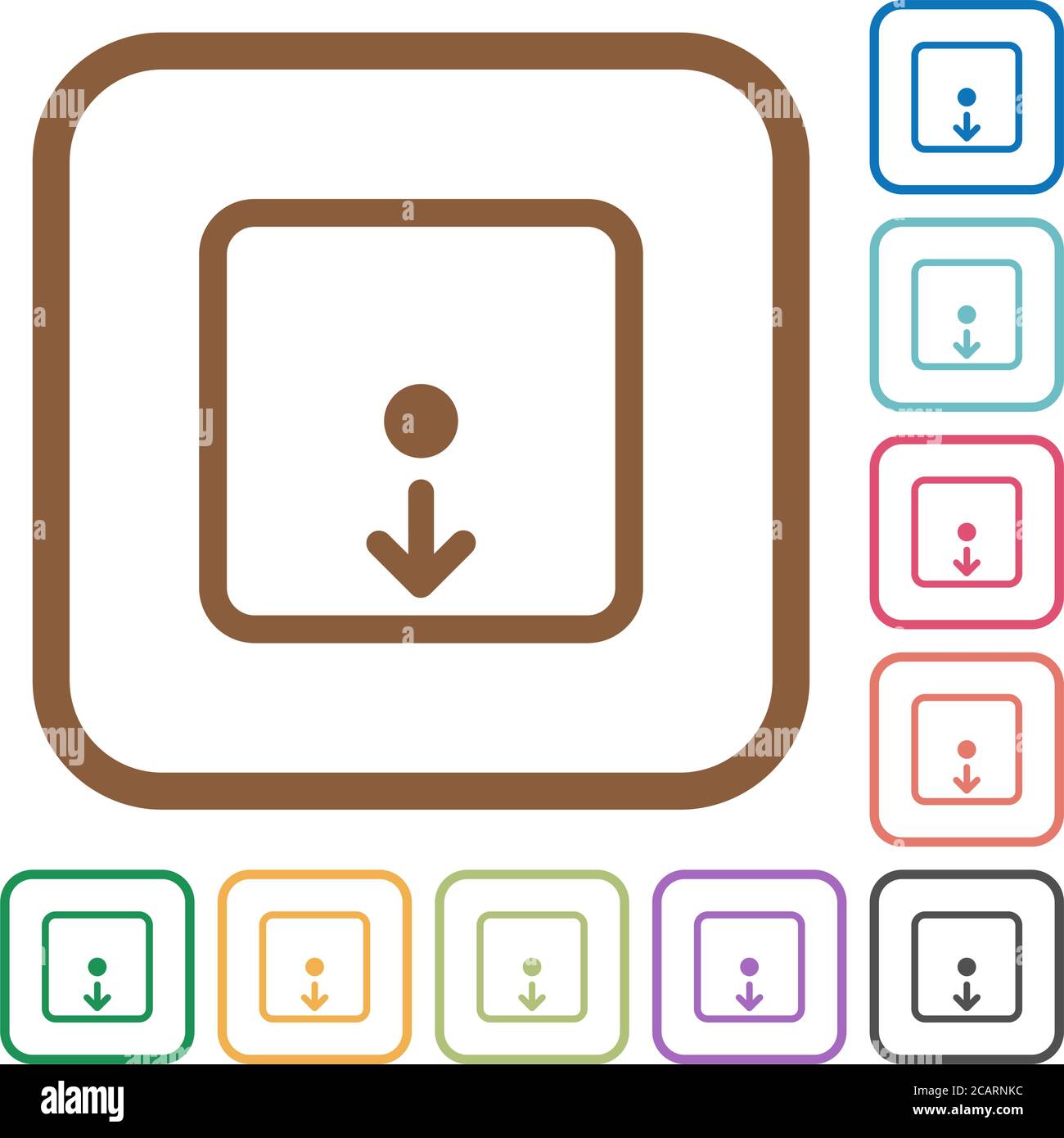 Move object down simple icons in color rounded square frames on white background Stock Vector ...