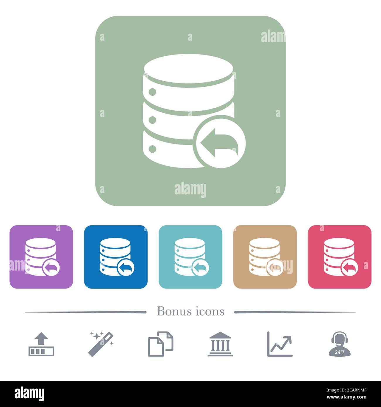 Database transaction rollback white flat icons on color rounded square ...