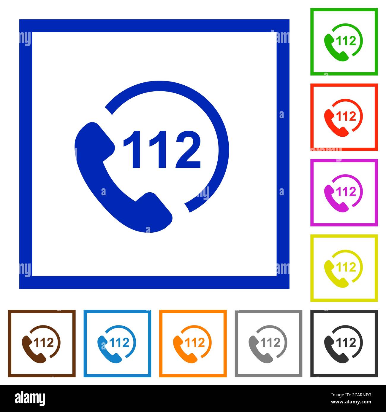 Emergency call 112 flat color icons in square frames on white ...