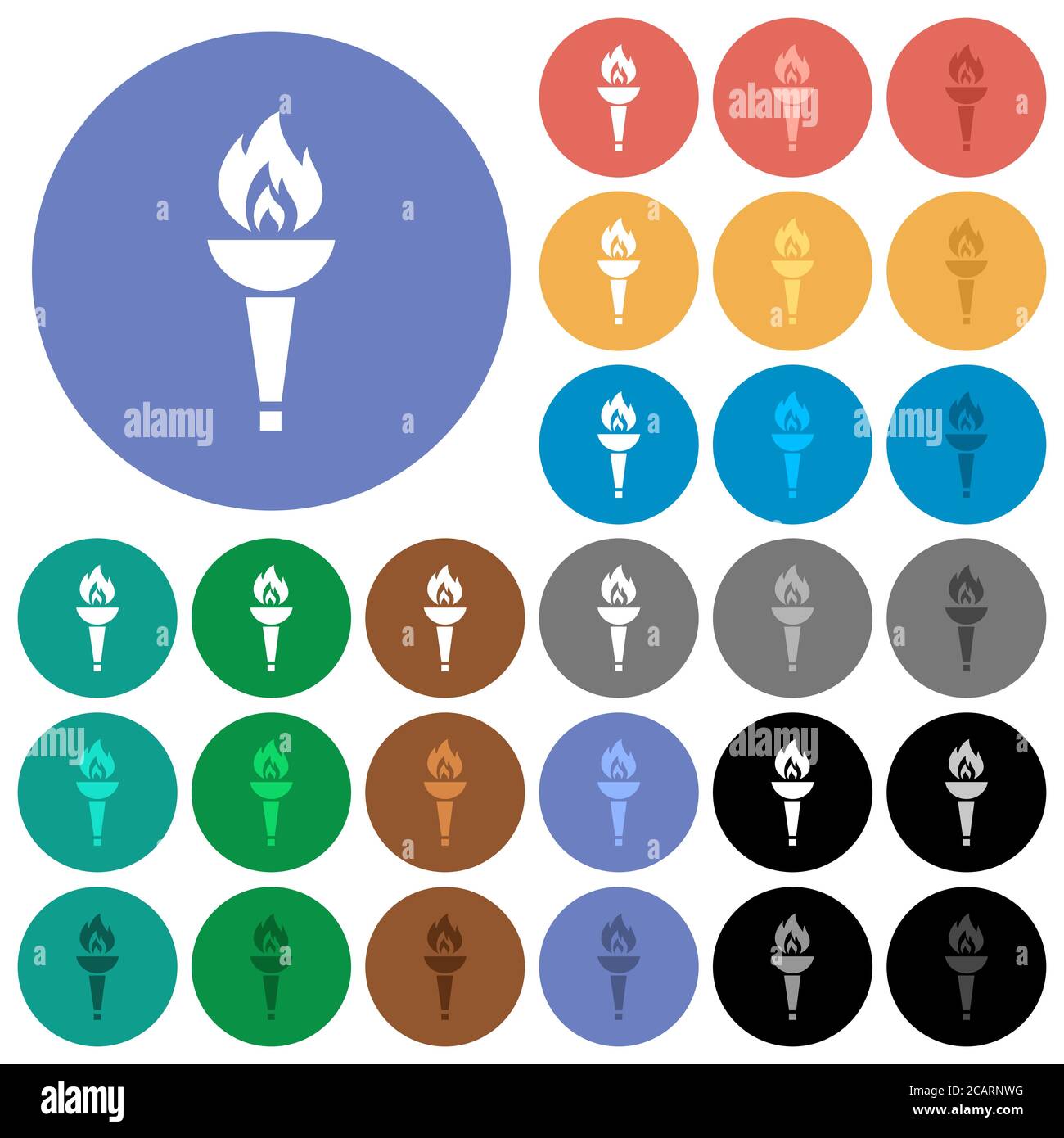 Torch multi colored flat icons on round backgrounds. Included white ...