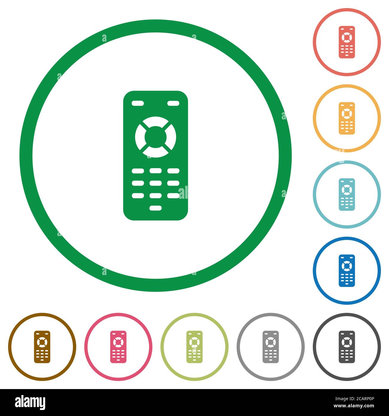 Remote control flat color icons in round outlines on white background ...