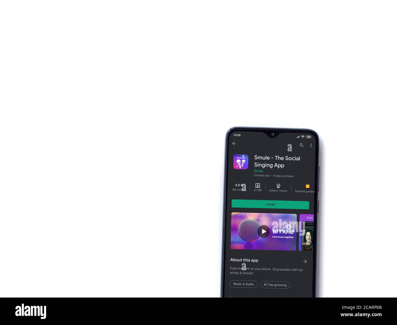 Lod, Israel - July 8, 2020: Smule app play store page on the display of ...