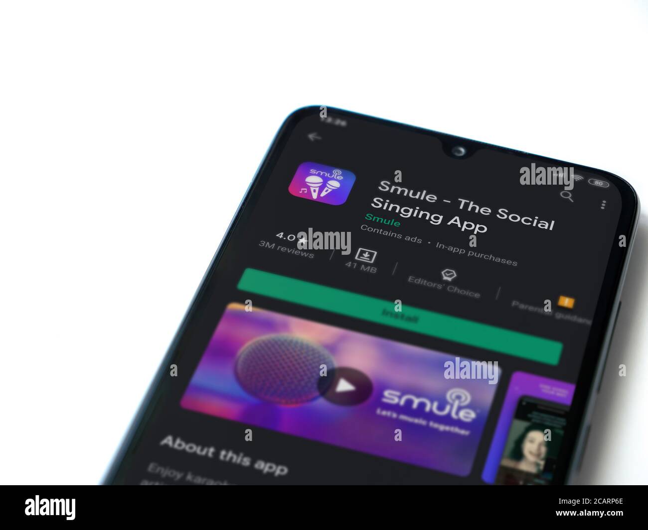 Lod, Israel - July 8, 2020: Smule app play store page on the display of ...