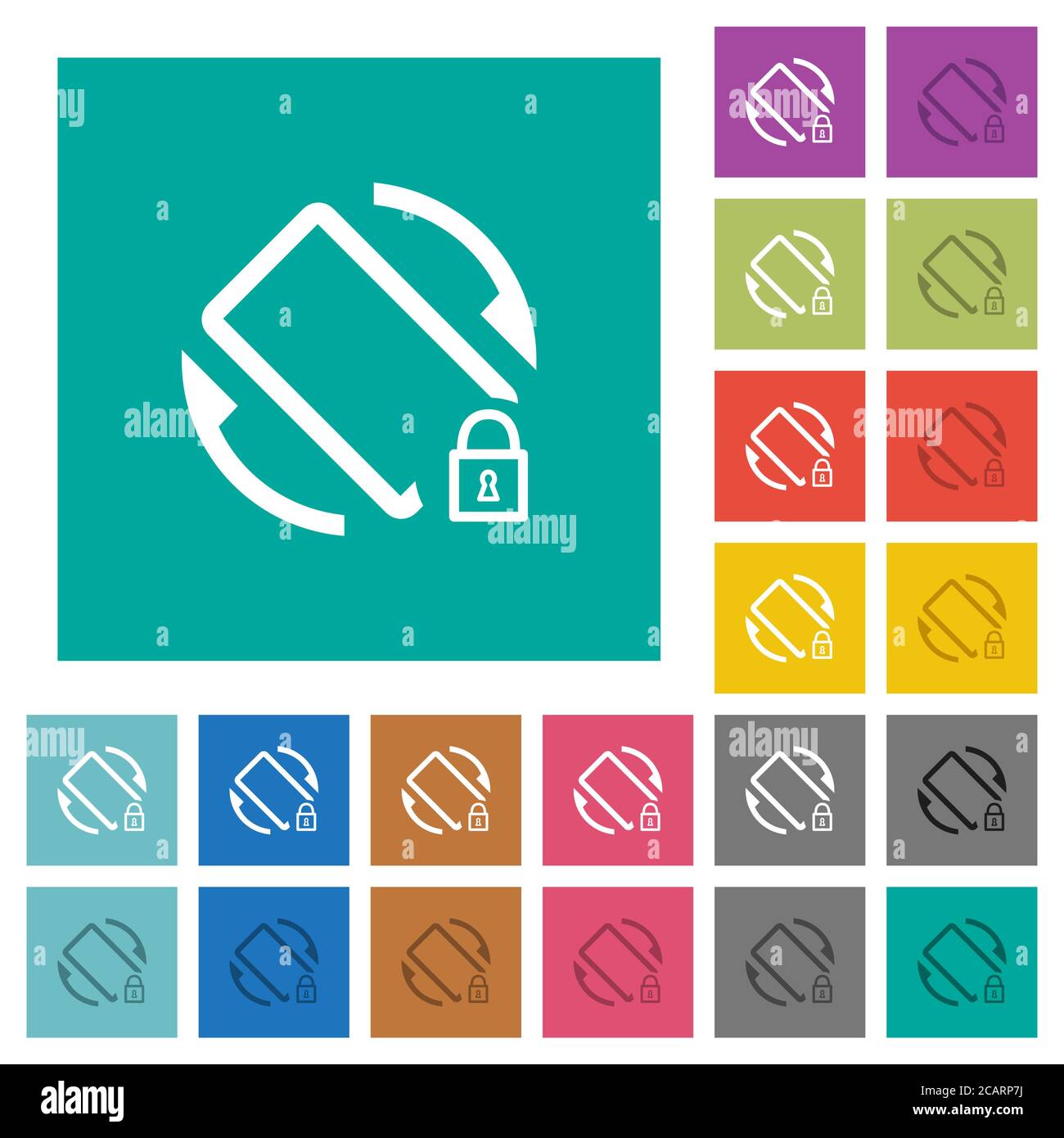 Mobile screen rotation locked multi colored flat icons on plain square ...