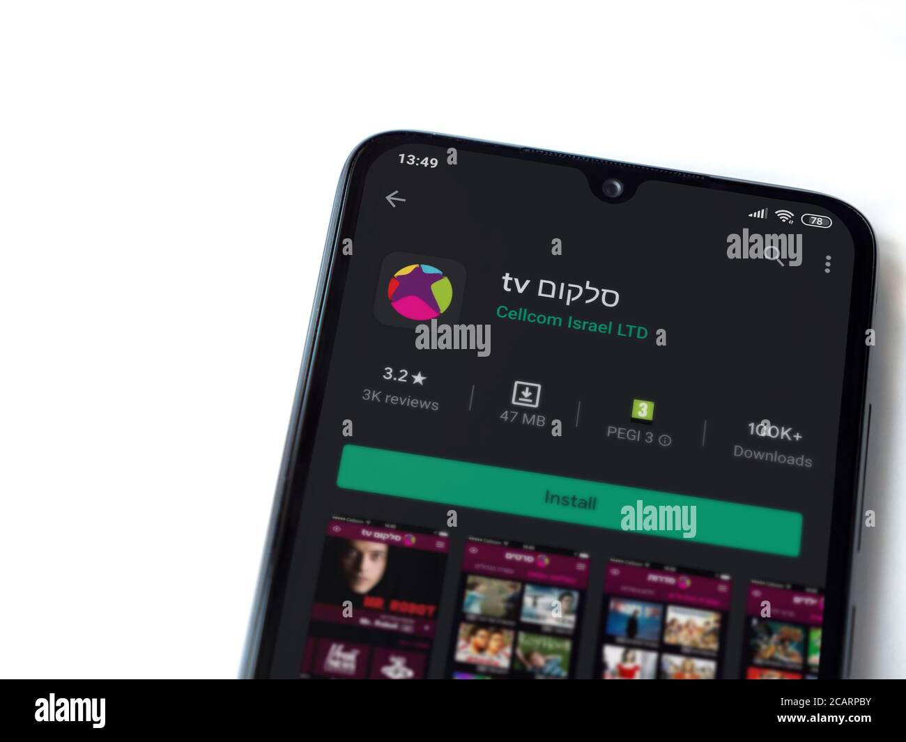 Lod, Israel - July 8, 2020: Cellcom TV app play store page on the ...