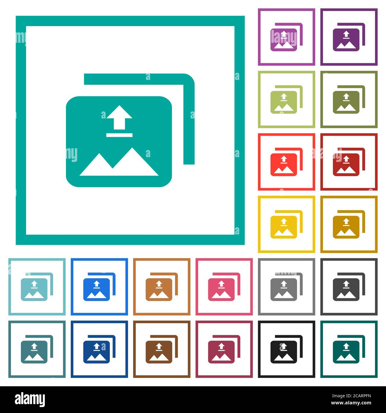 Upload multiple images flat color icons with quadrant frames on white ...