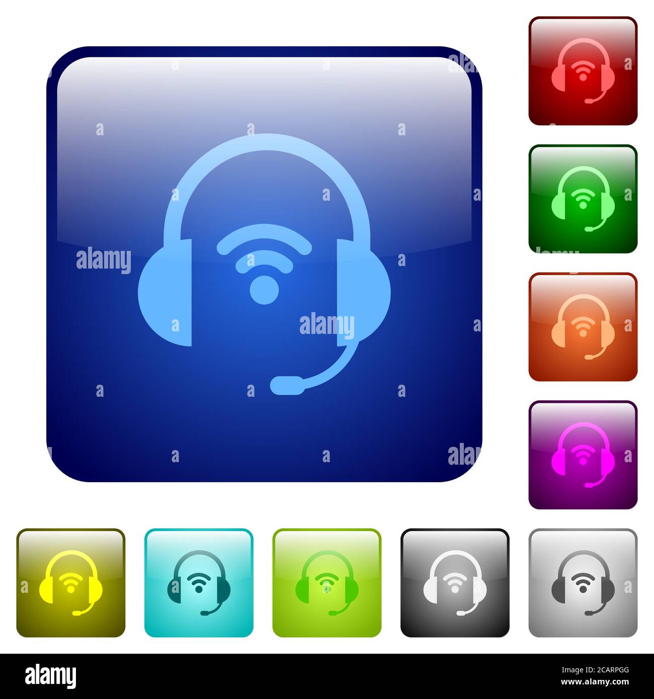 Wireless headset icons in rounded square color glossy button set Stock ...