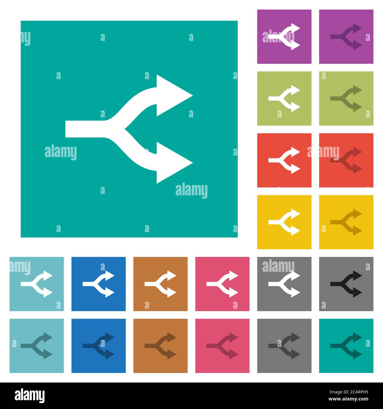 Split arrows multi colored flat icons on plain square backgrounds ...