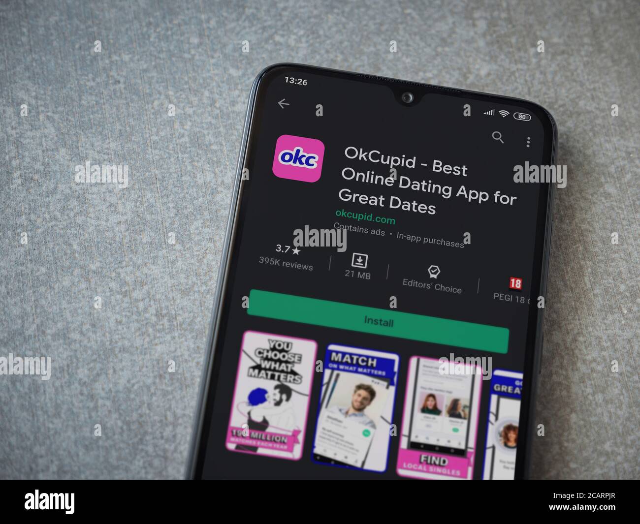 Lod, Israel - July 8, 2020: OkCupid app play store page on the display ...