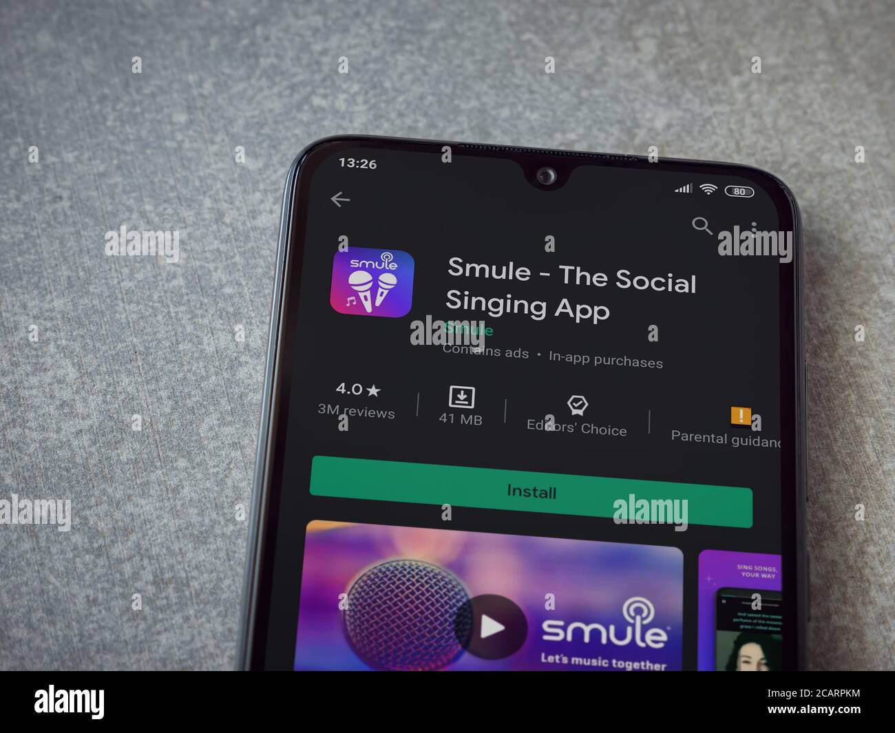 Lod, Israel - July 8, 2020: Smule app play store page on the display of ...