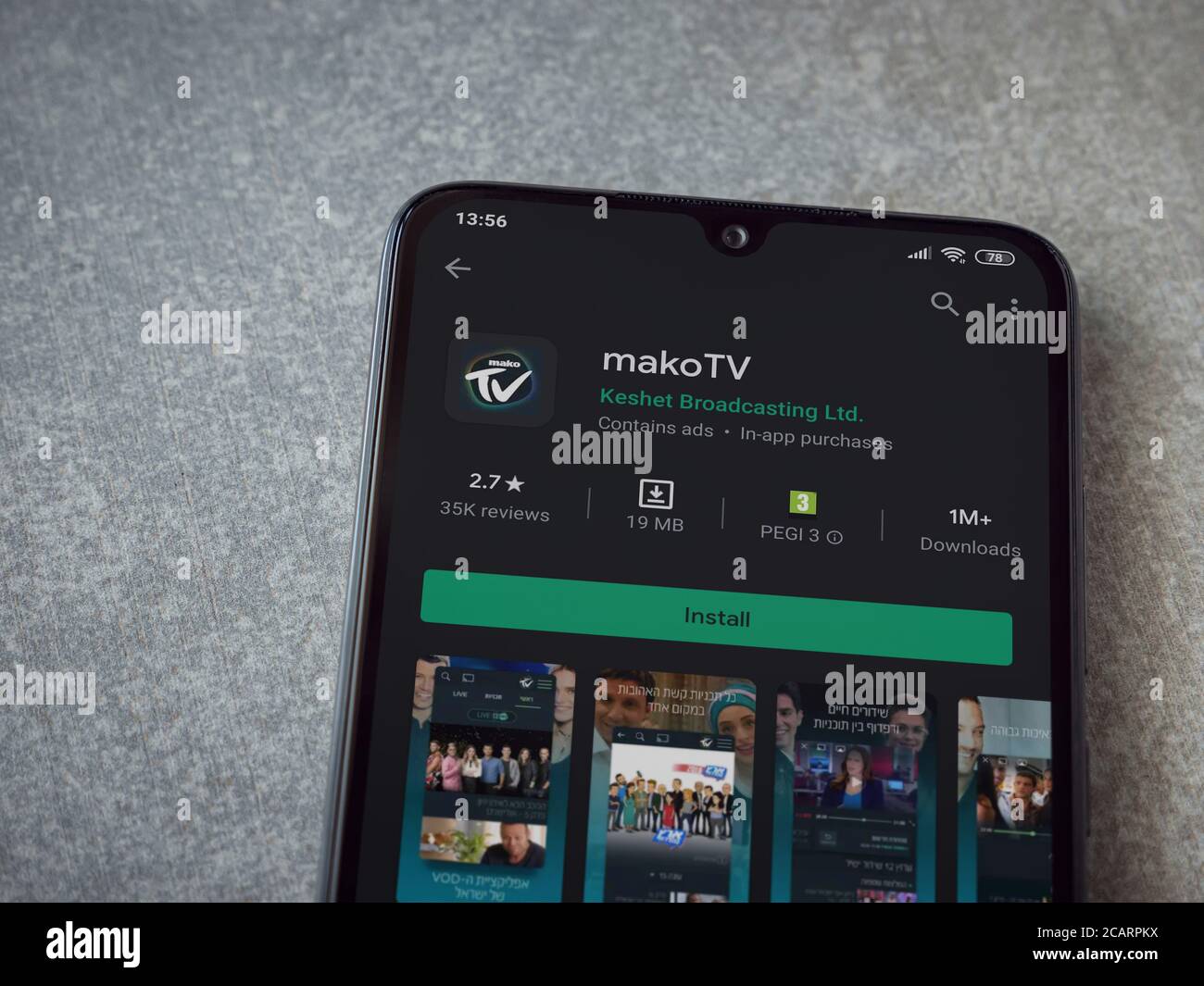 Lod, Israel - July 8, 2020: mako TV app play store page on the display ...
