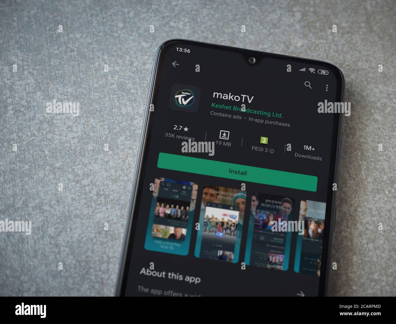 Lod, Israel - July 8, 2020: mako TV app play store page on the display ...