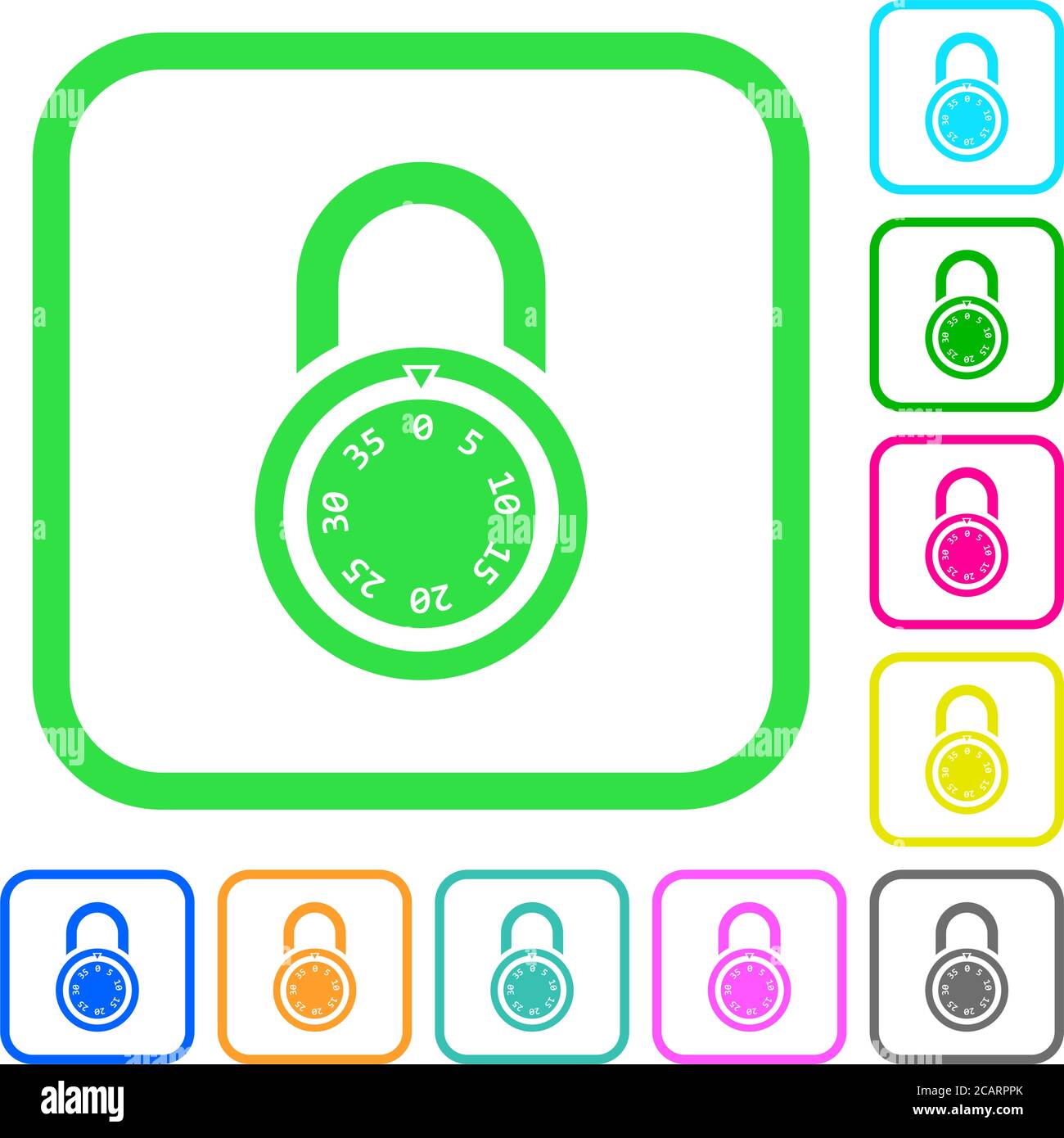 Locked round combination lock vivid colored flat icons in curved ...