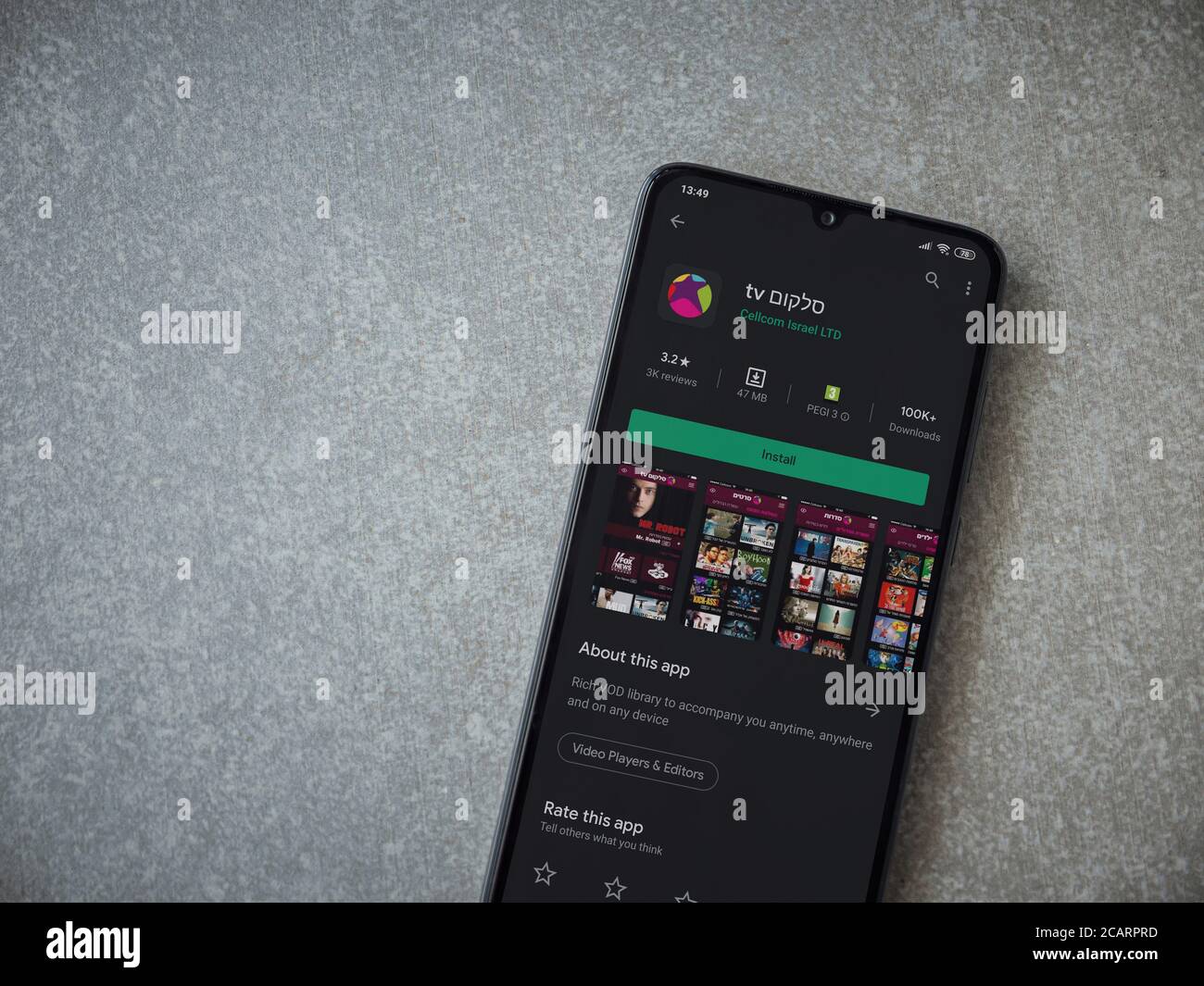 Lod, Israel - July 8, 2020: Cellcom TV app play store page on the ...