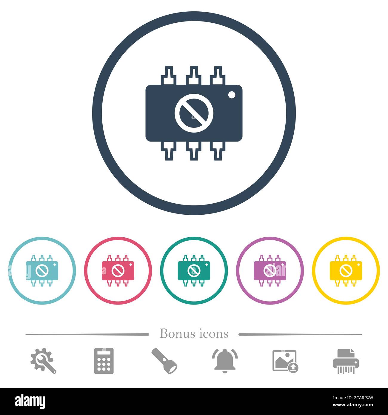 Hardware disabled flat color icons in round outlines. 6 bonus icons ...