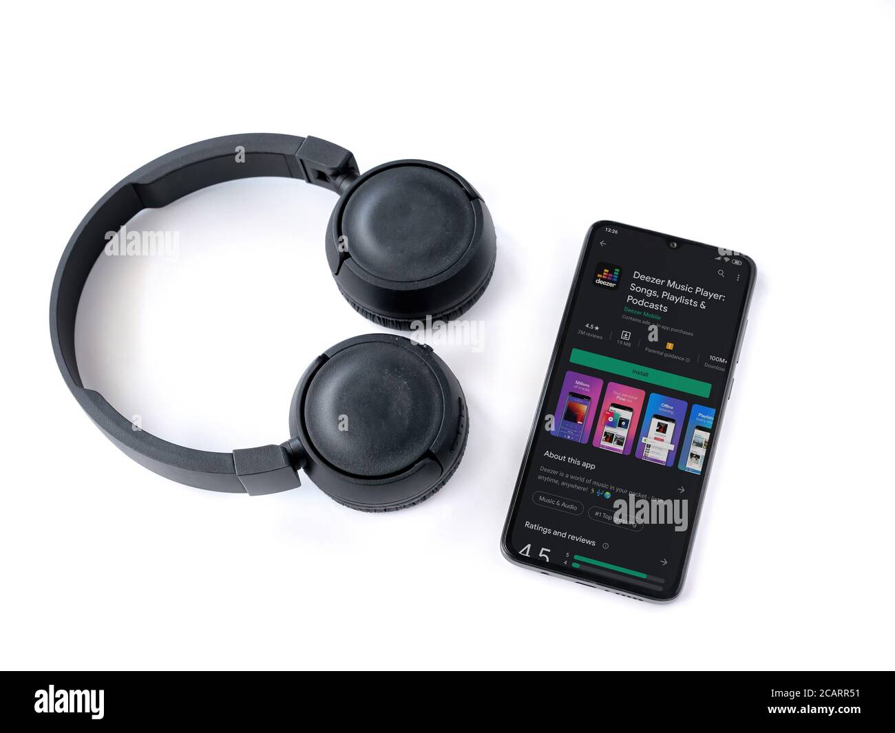 Lod, Israel - July 8, 2020: Black mobile smartphone with Deezer Music ...