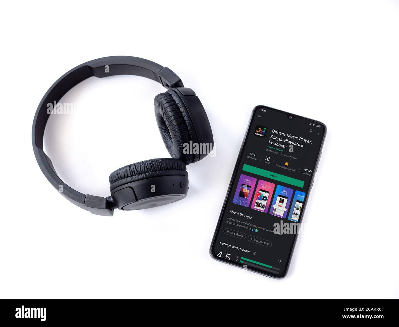 Lod, Israel - July 8, 2020: Black mobile smartphone with Deezer Music ...